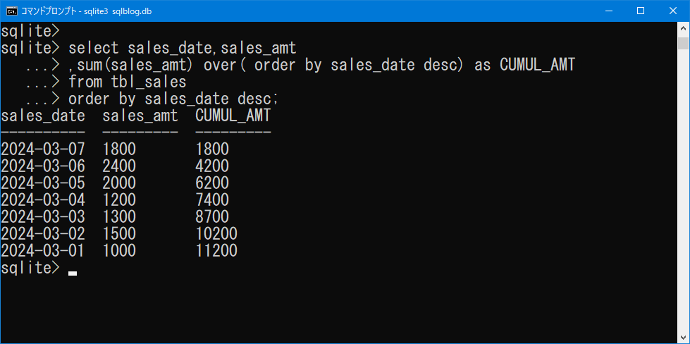 SQLのウィンドウ関数（SUM関数とOVER句）を使ってみよう！
